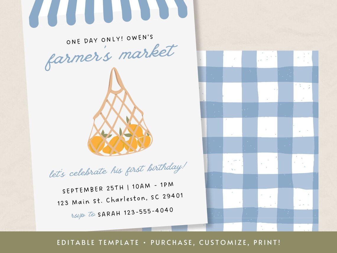 Editable Farmer’s Market Birthday Invitation Template, Farmer's Market ...