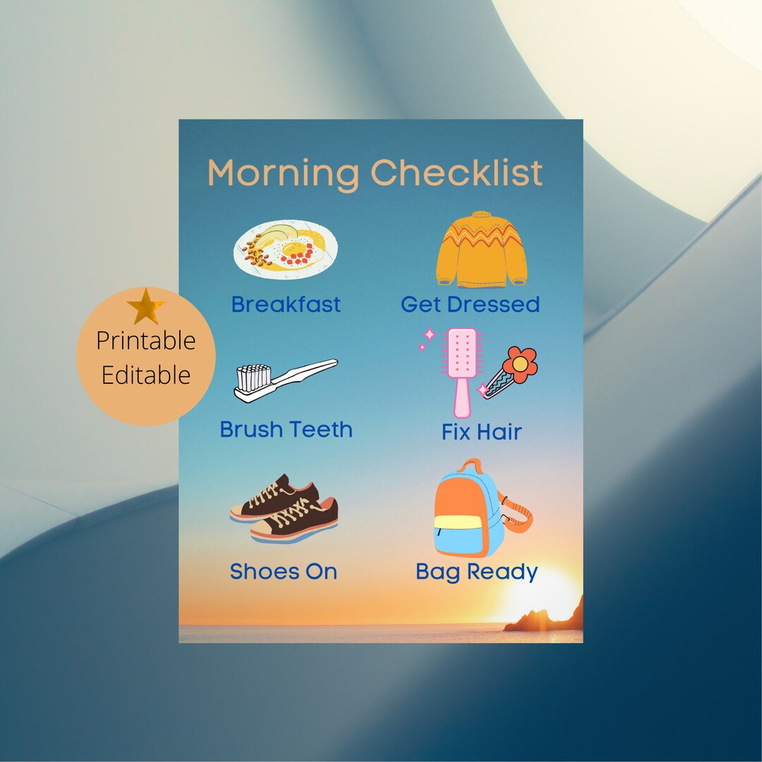 Morning Checklist for Kids | Back to School | Morning Routine - Etsy