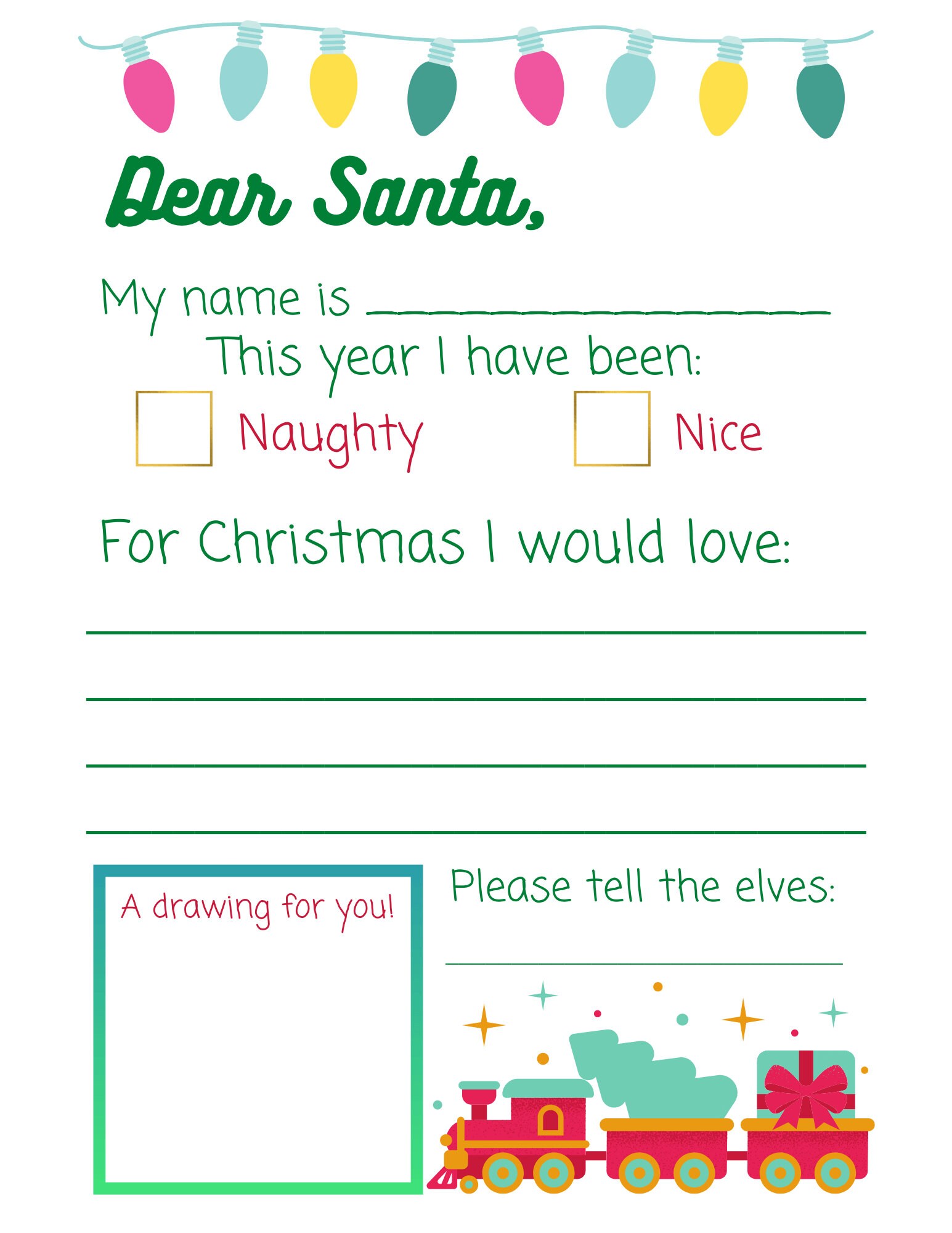 Letter to Santa | Digital Template | Christmas Wish List | Gift List ...