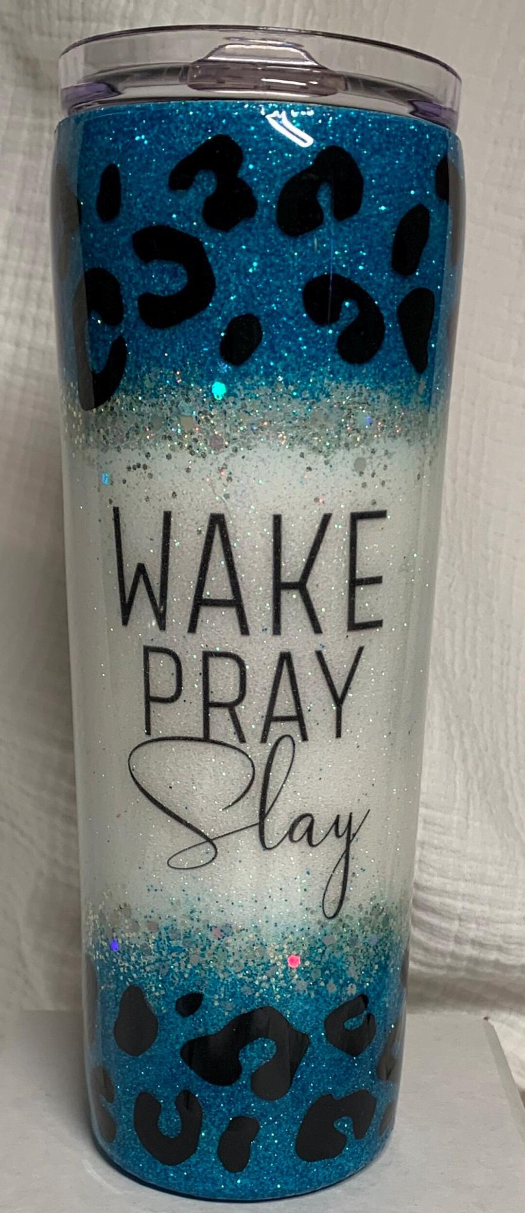 Cheetah Print Wake Pray Slay Blue Glitter 20oz Tumbler, Animal Print ...