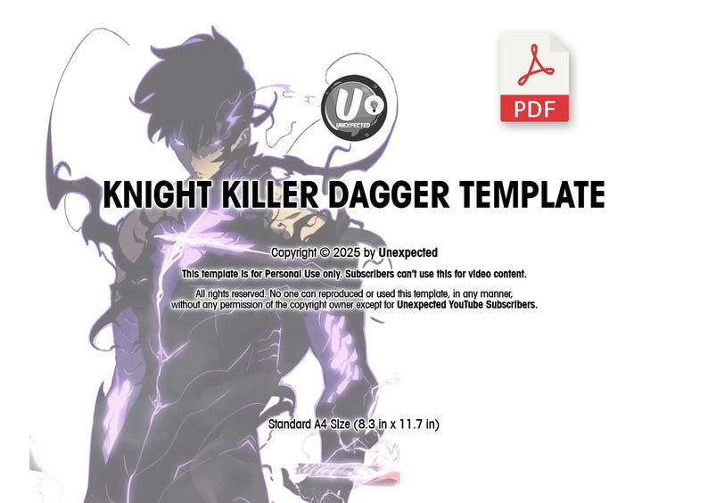Solo Leveling - Knight Killer Dagger Template - A4 PDF Blueprint for ...