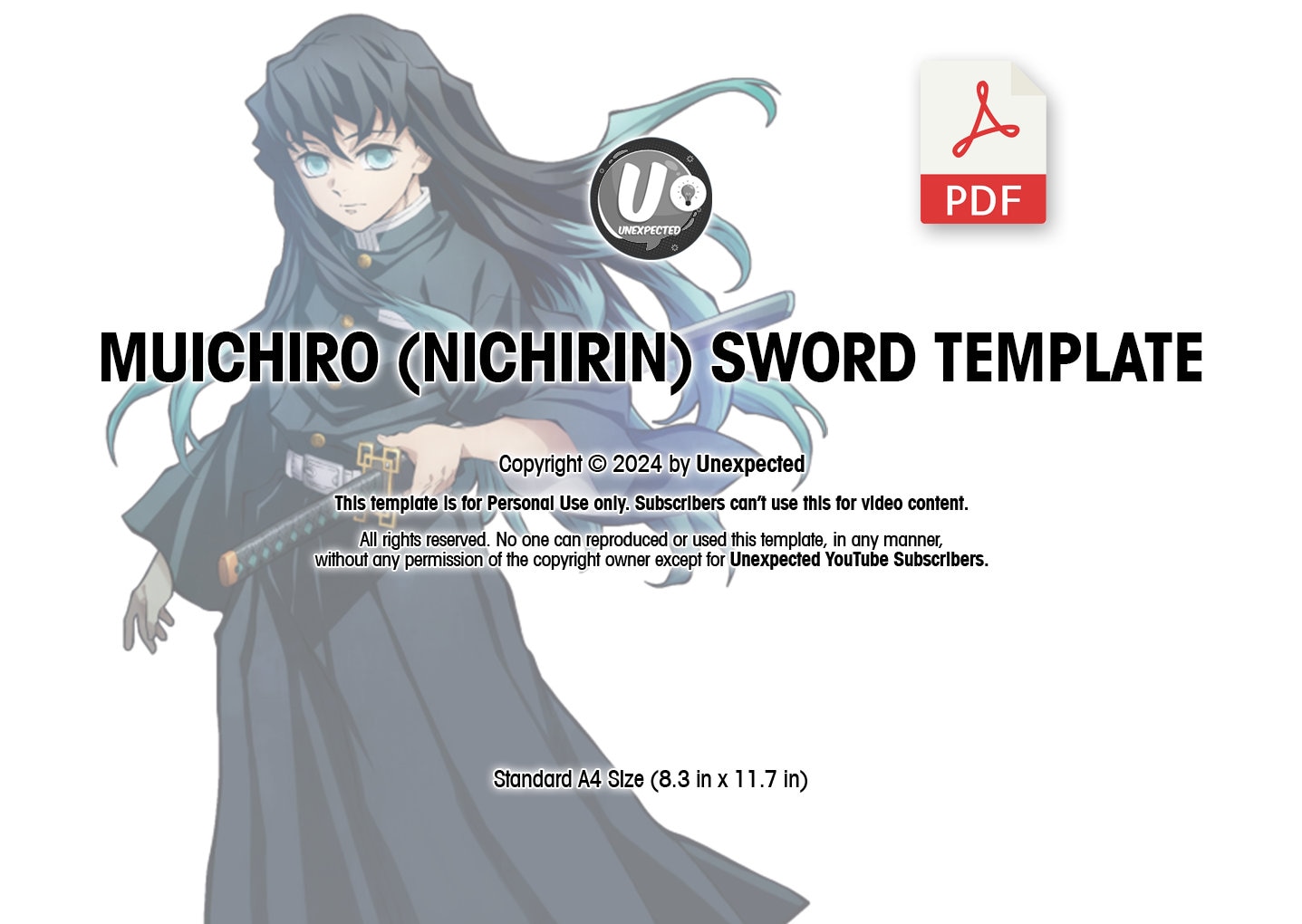 Muichiro (hashira) Nichirin Template - A4 PDF Blueprint for DIY - Etsy
