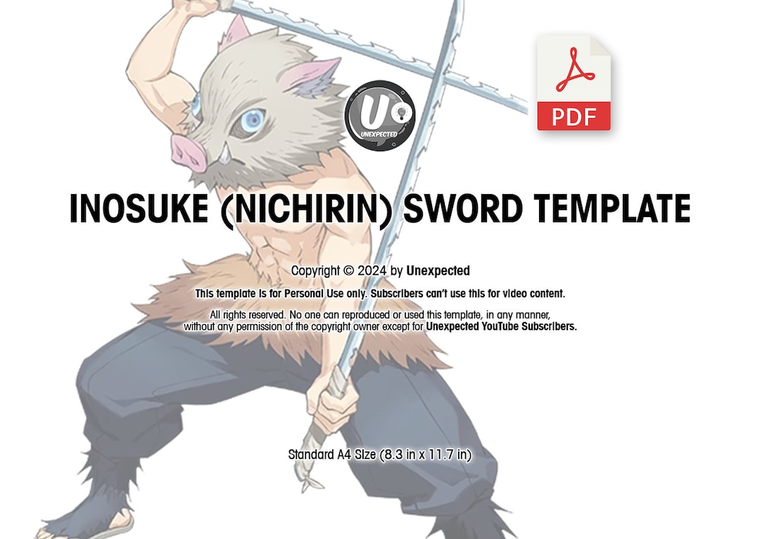 Inosuke Hashibira Nichirin Template - A4 PDF Blueprint for DIY - Etsy
