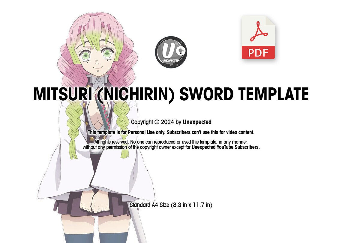 Mitsuri (hashira) Nichirin Template - A4 PDF Blueprint for DIY - Etsy