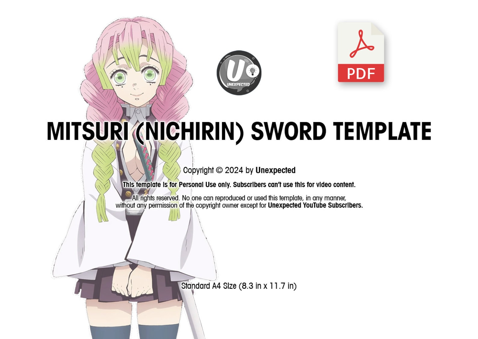 Mitsuri (hashira) Nichirin Template - A4 PDF Blueprint for DIY - Etsy