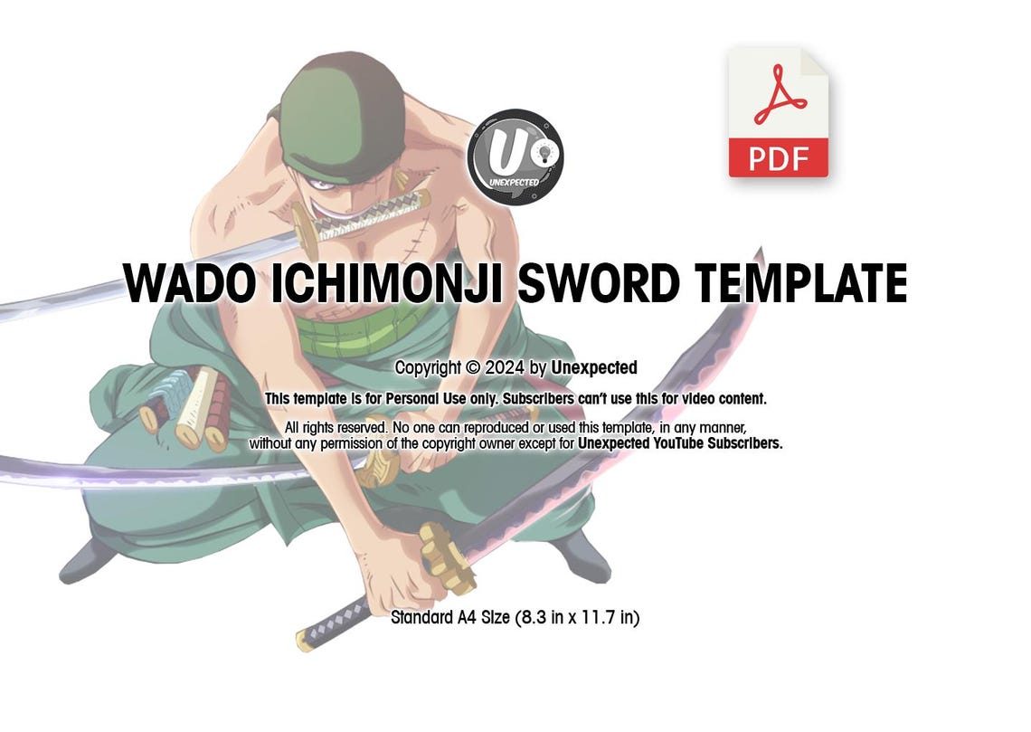 Roronoa Zoro - Wado Ichimonji Sword Template - A4 PDF Blueprint for DIY - Etsy