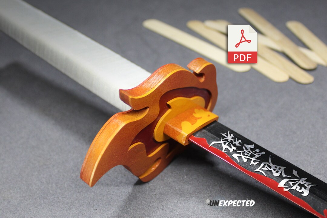 Rengoku Sword Template W/ Scabbard (for Popsicle Sticks DIY) - Etsy