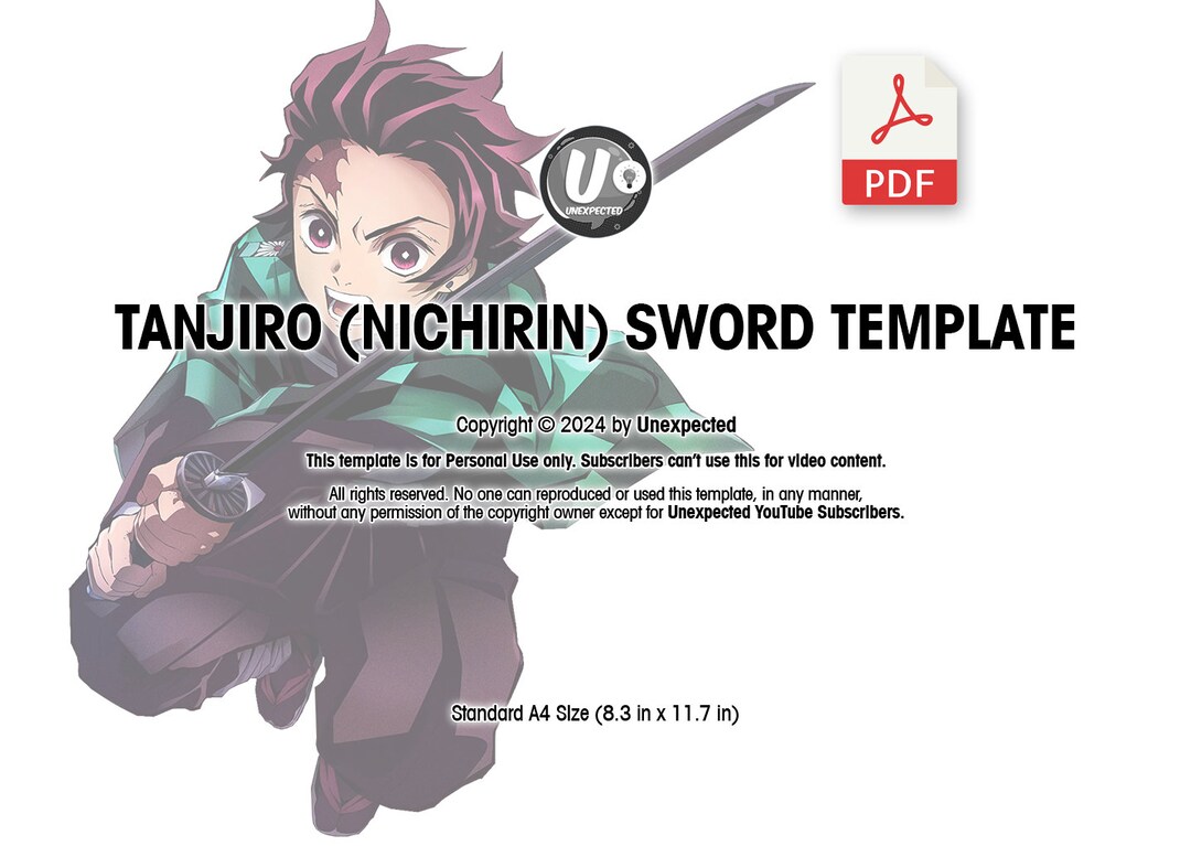 Kamado Tanjiro Nichirin Template - A4 PDF Blueprint for DIY - Etsy