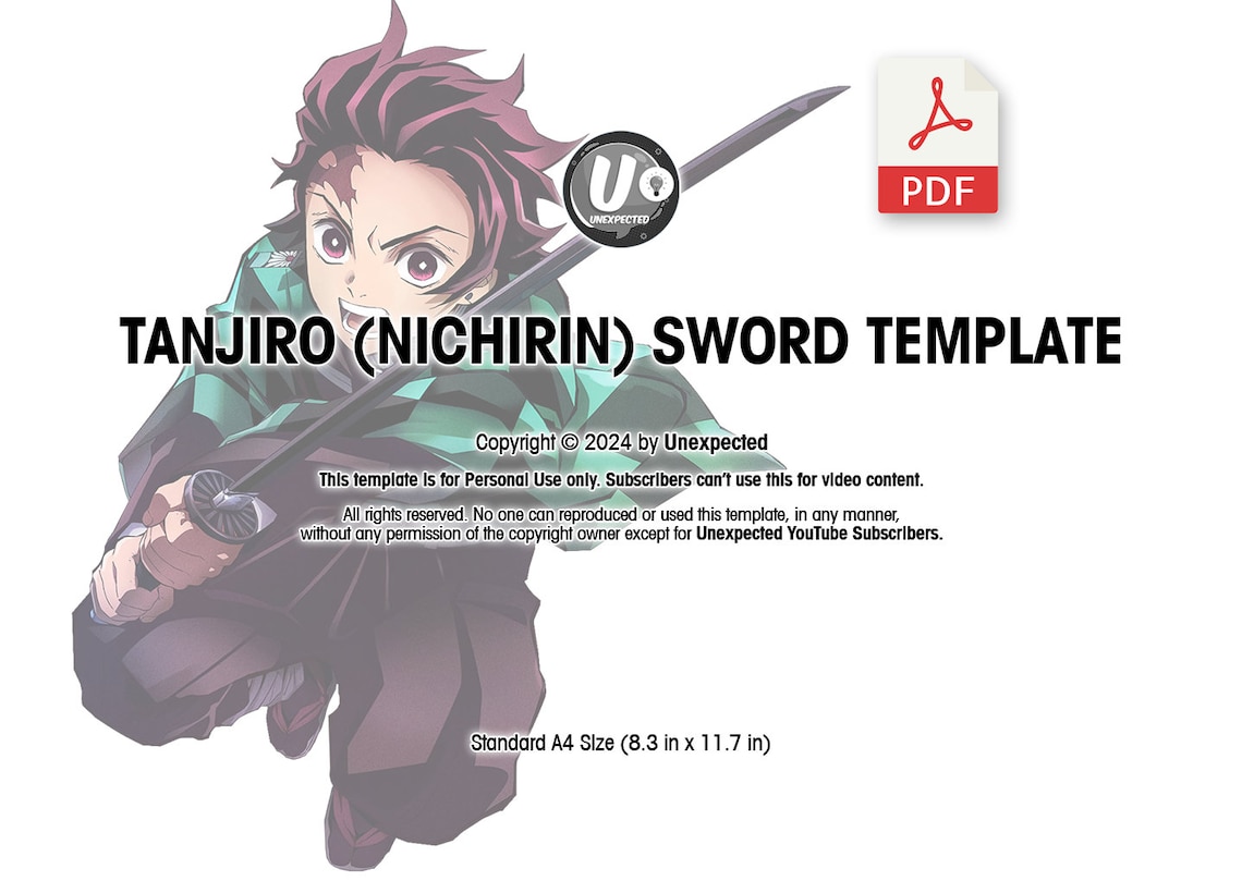 Kamado Tanjiro Nichirin Template - A4 PDF Blueprint for DIY - Etsy