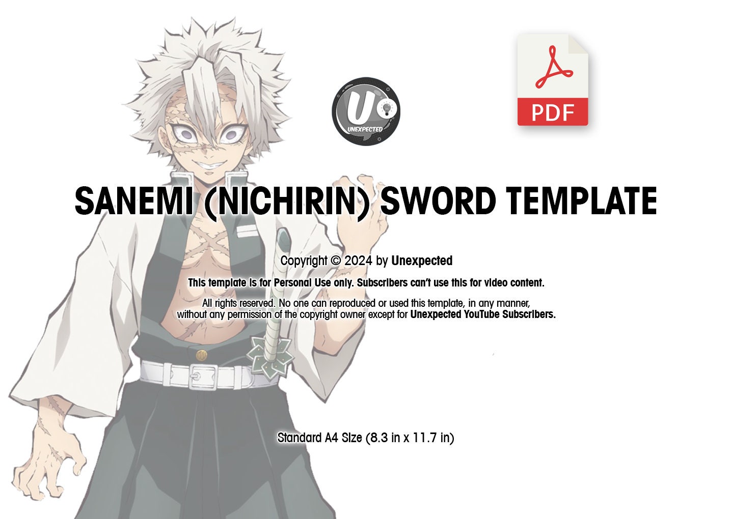 Sanemi (hashira) Nichirin Template - A4 PDF Blueprint for DIY - Etsy