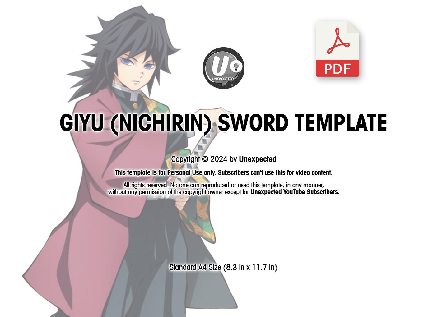 Giyu (hashira) Nichirin Template - A4 PDF Blueprint for DIY - Etsy