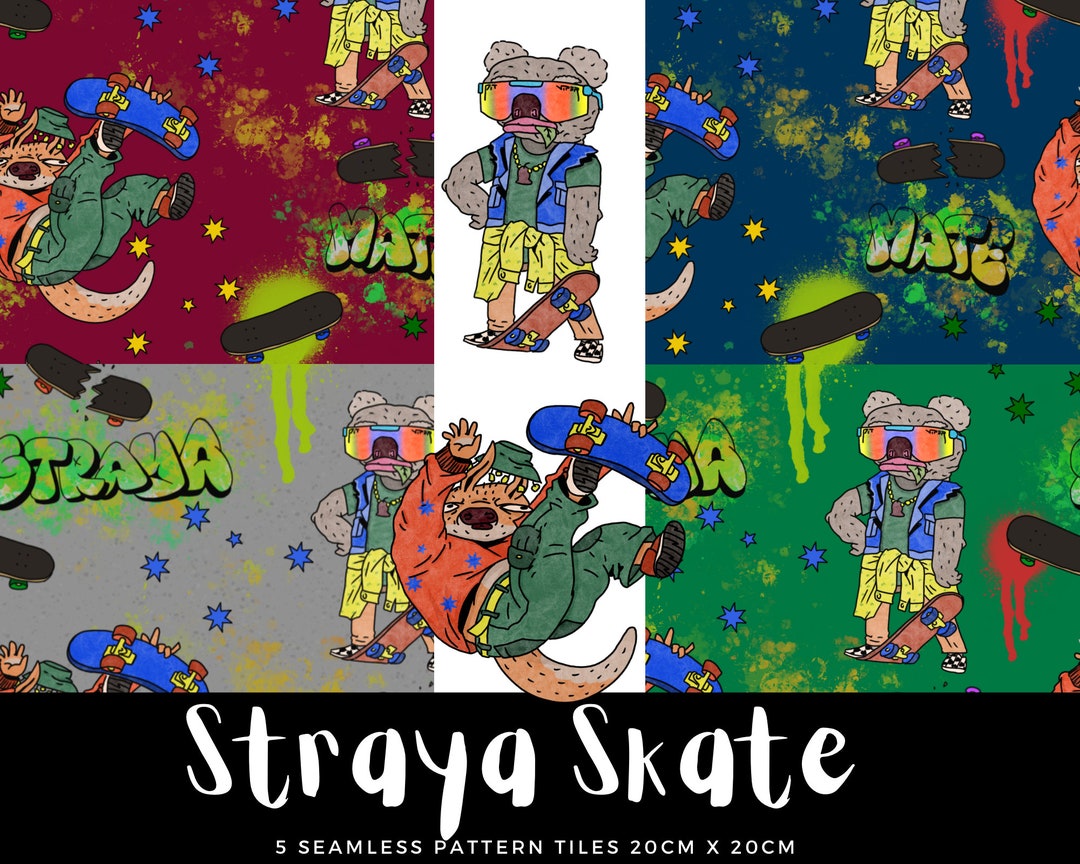 Straya Skate - Seamless Digital Art - Instant Download - Transparent ...