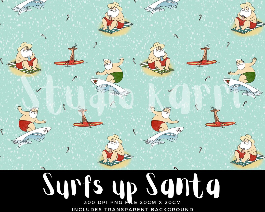 Surfs up Santa Seamless Digital Art Instant Download transparent File ...