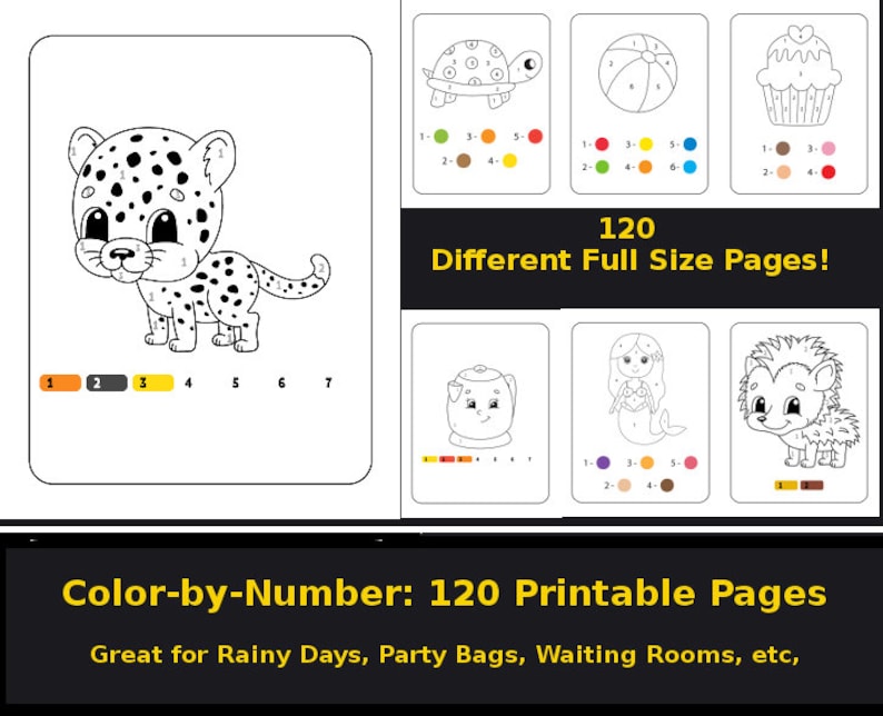 Coloring: Color-by-number for Kids 120 Printable Pages! (PDF Download ...