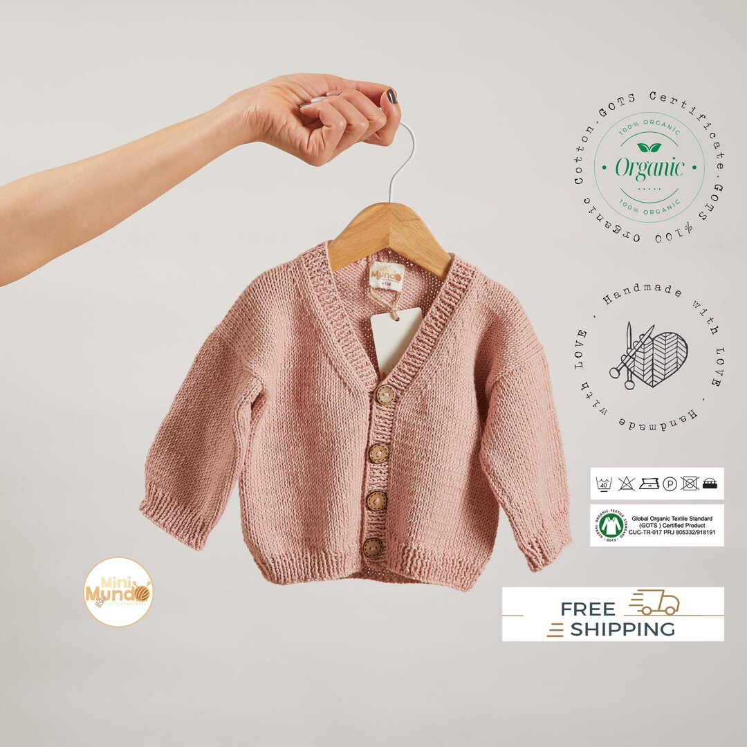Hand Made Knit Organic Cotton Baby Cardigan, Gender Neutral Outfit - Etsy