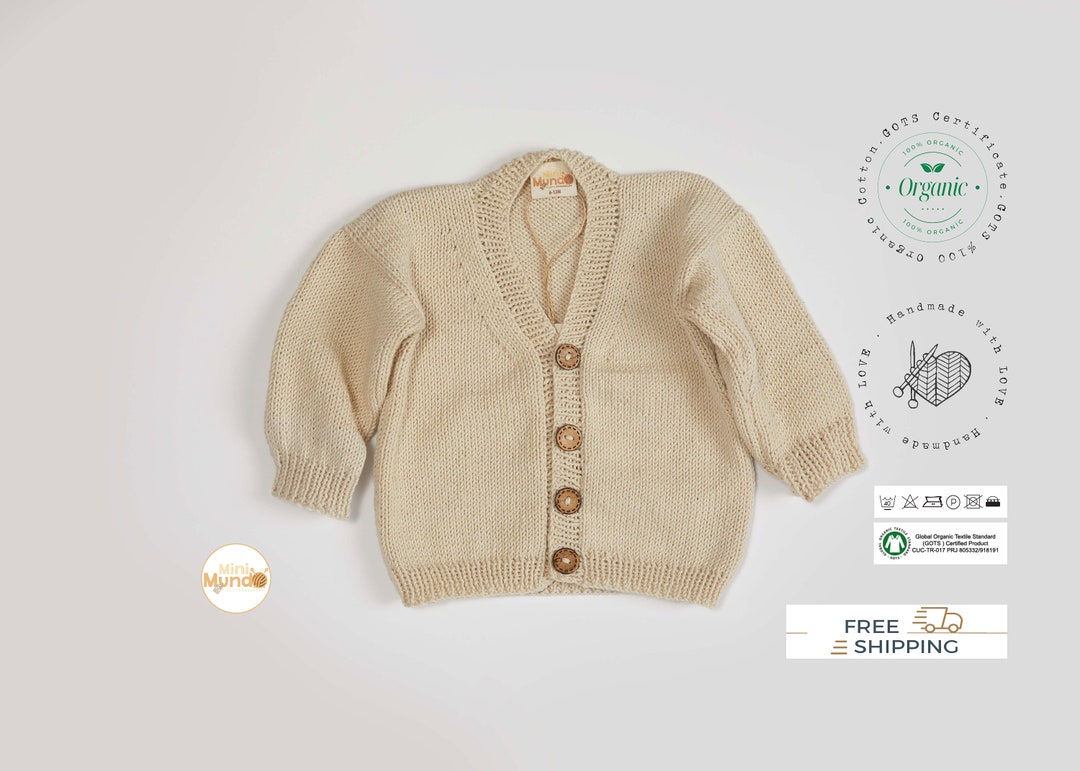 Hand Knit Cardigan Organic Cotton New Born Baby Clothes Gift, Gender ...