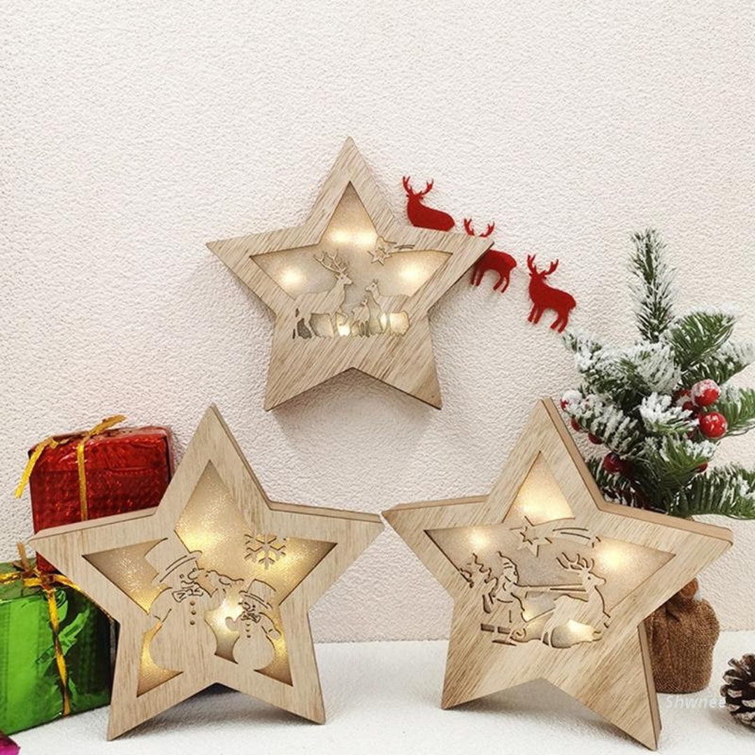Carved Wooden Stars Used to Decorate Pine Trees, Christmas Decorations ...