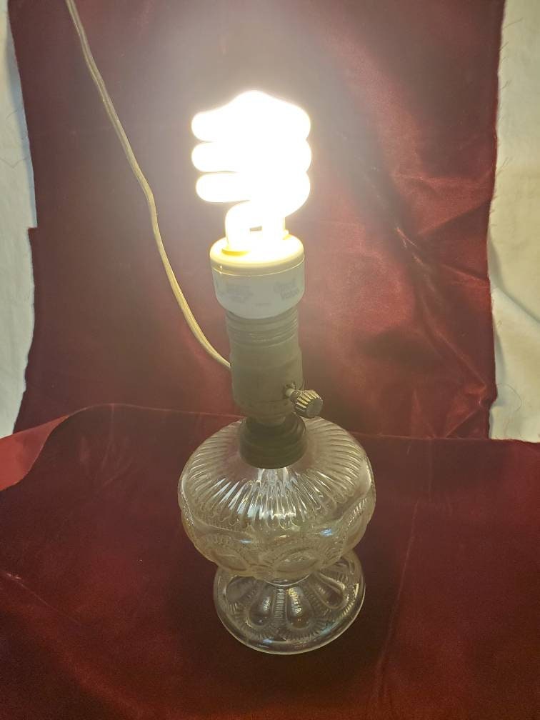Two Vintage Pressed Glass Oil Lamo Base Fingertip Lamps - Eyebrow ...