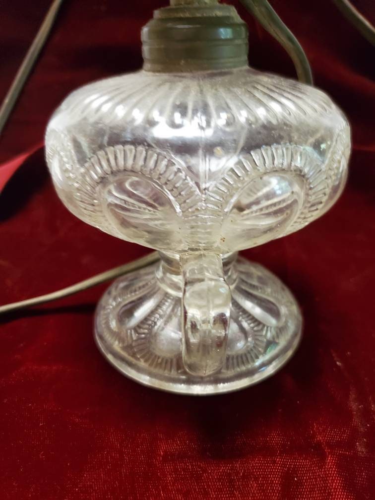 Two Vintage Pressed Glass Oil Lamo Base Fingertip Lamps Eyebrow Pattern ...