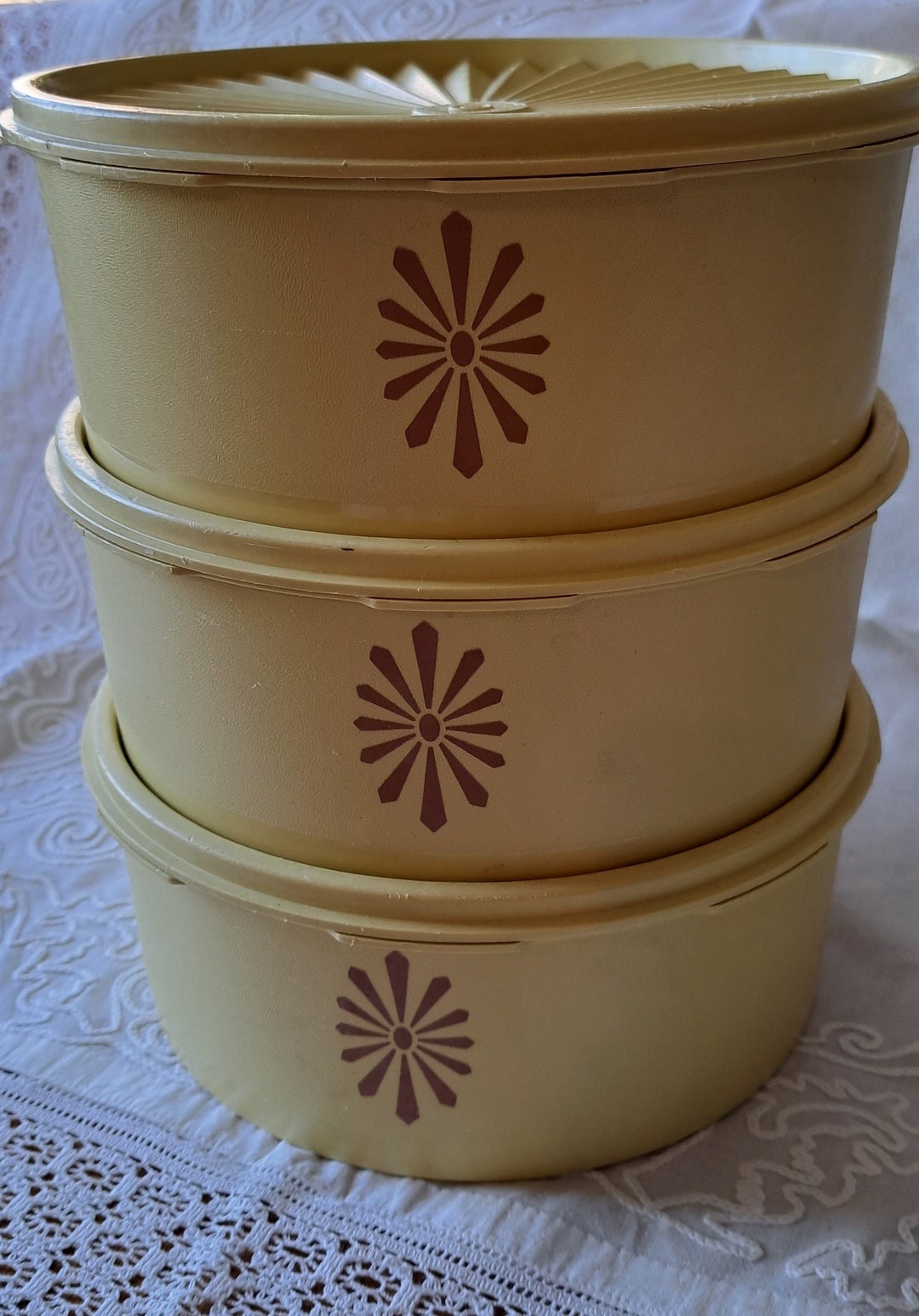 Set of 3 Tupperware Yellow Gold Servalier Canisters With Lids - Etsy