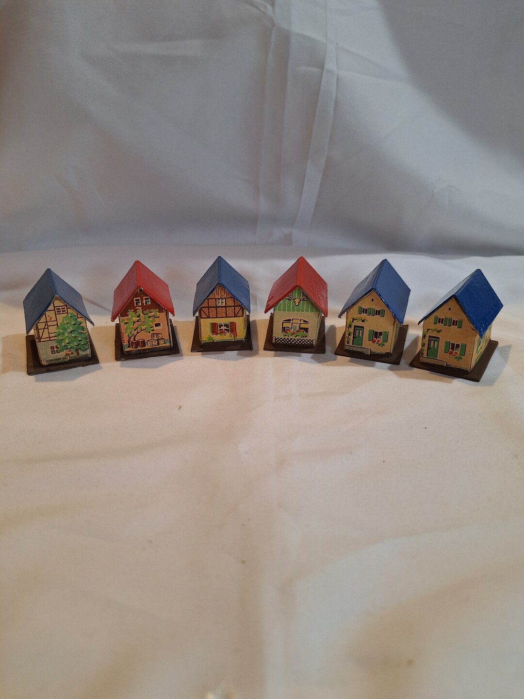 Set of 6 Vintage 1950's Putz Miniature Cardboard Houses Marked, "made ...