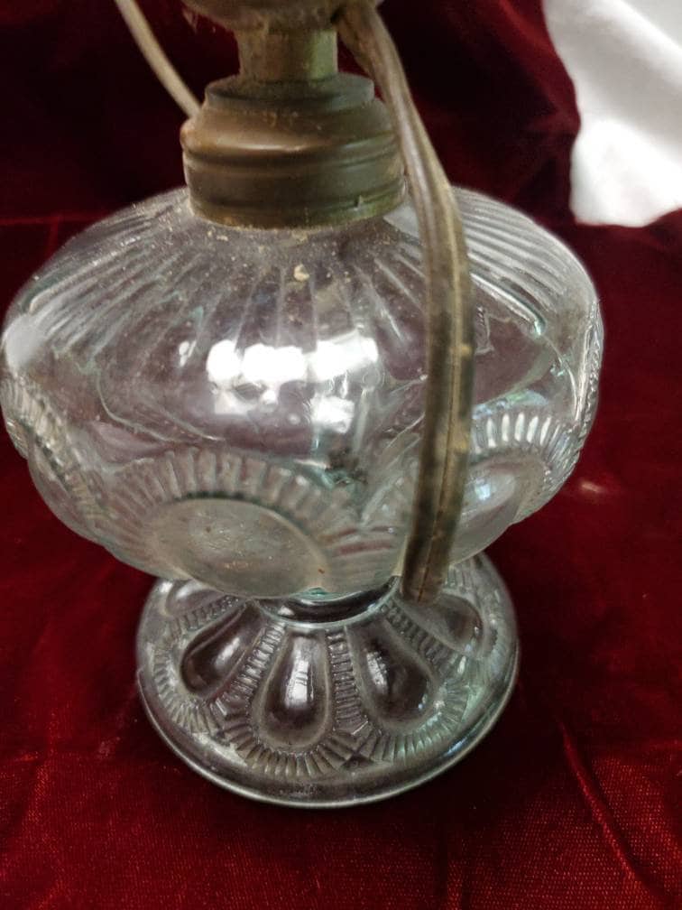 Two Vintage Pressed Glass Oil Lamo Base Fingertip Lamps Eyebrow Pattern ...