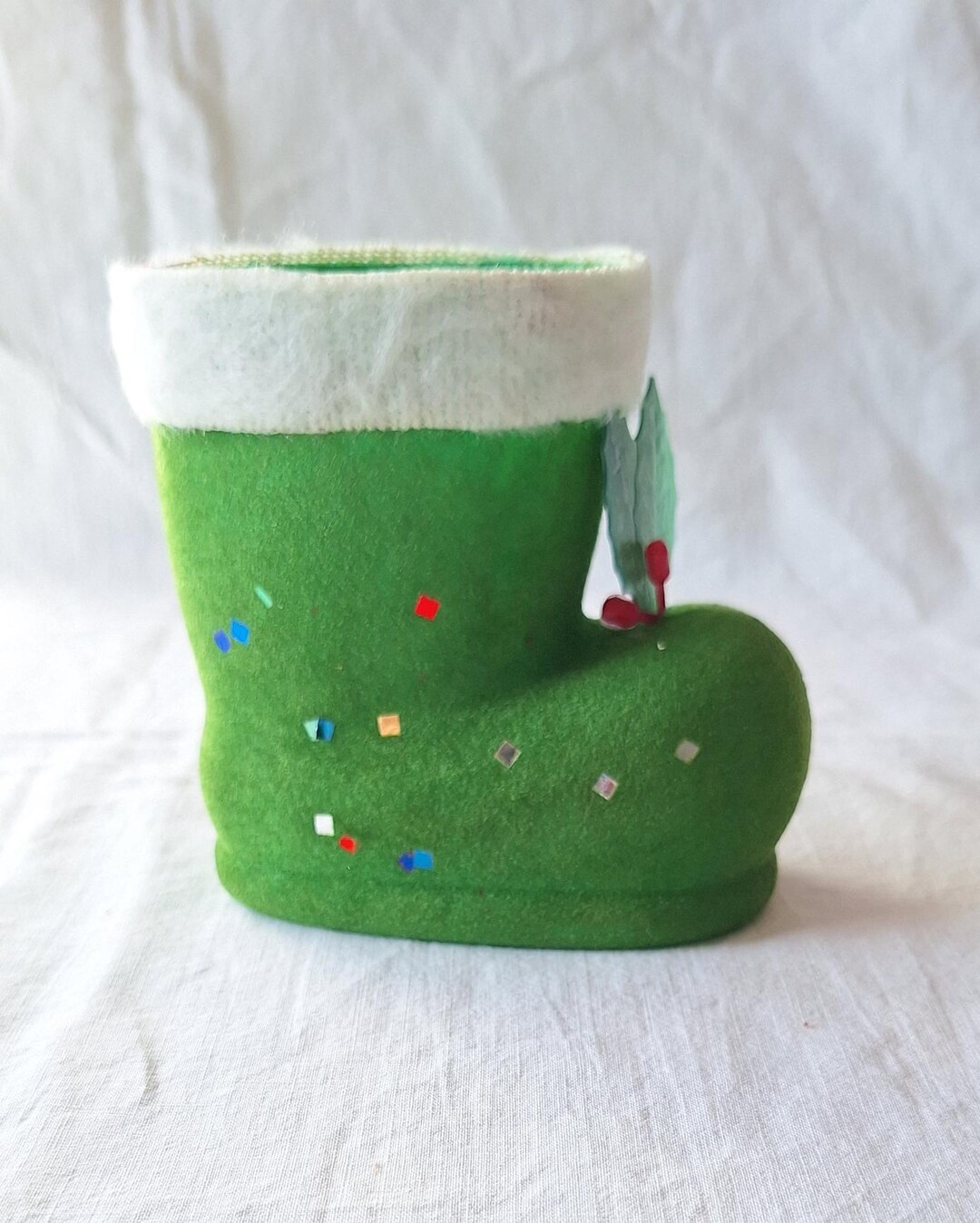 Pine Green Flocked Santa Boot Candy Holder Sparkles - Etsy