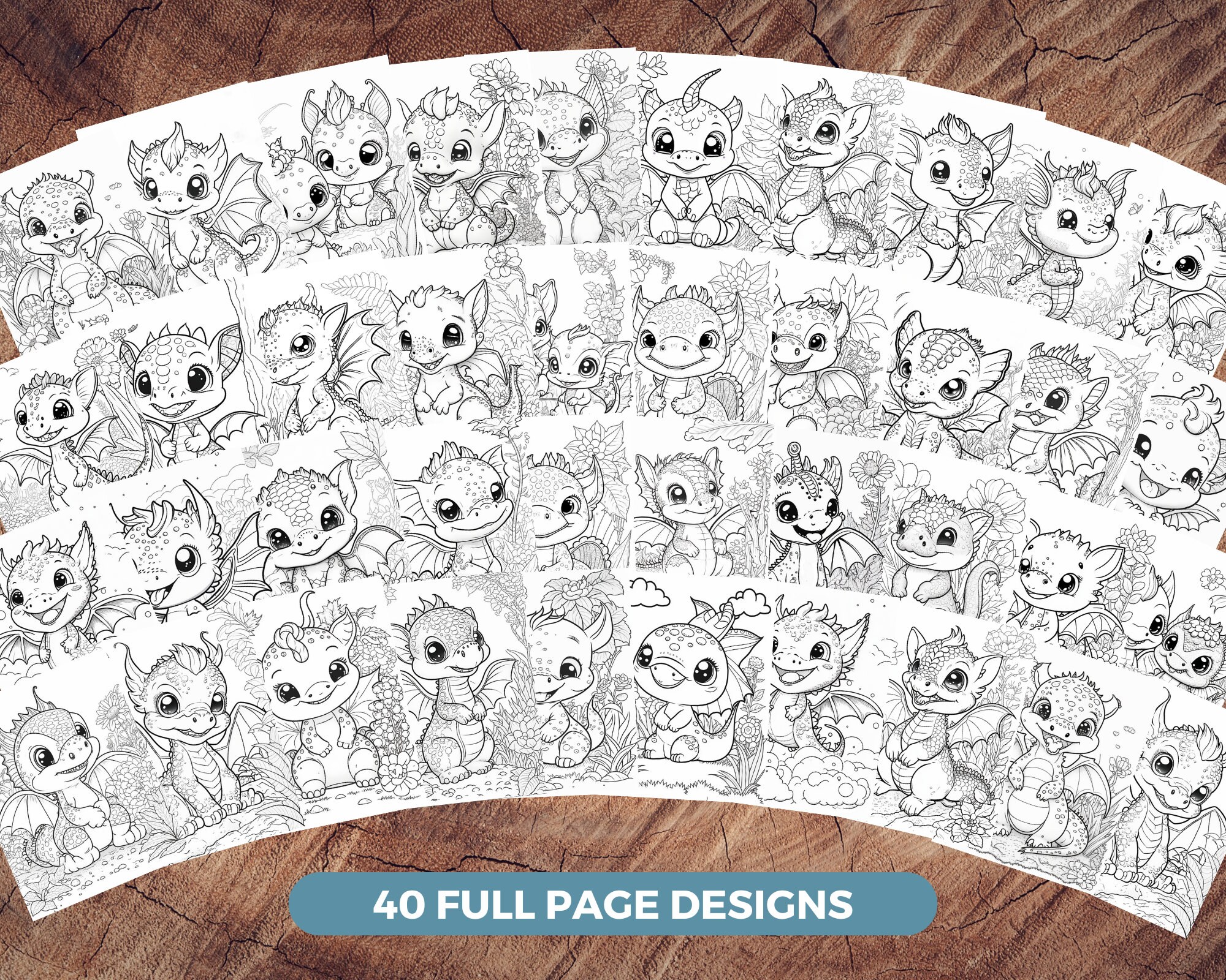 40 Cute Kawaii Baby Dragon Fantasy Coloring Book Pages Great - Etsy