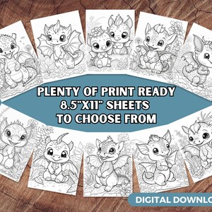 40 Cute Kawaii Baby Dragon Fantasy Coloring Book Pages, Great for ...