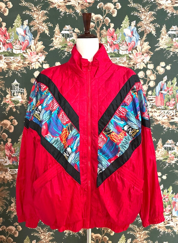 1980's Red Windbreaker Vintage Cheerleader Jacket Ret… - Gem