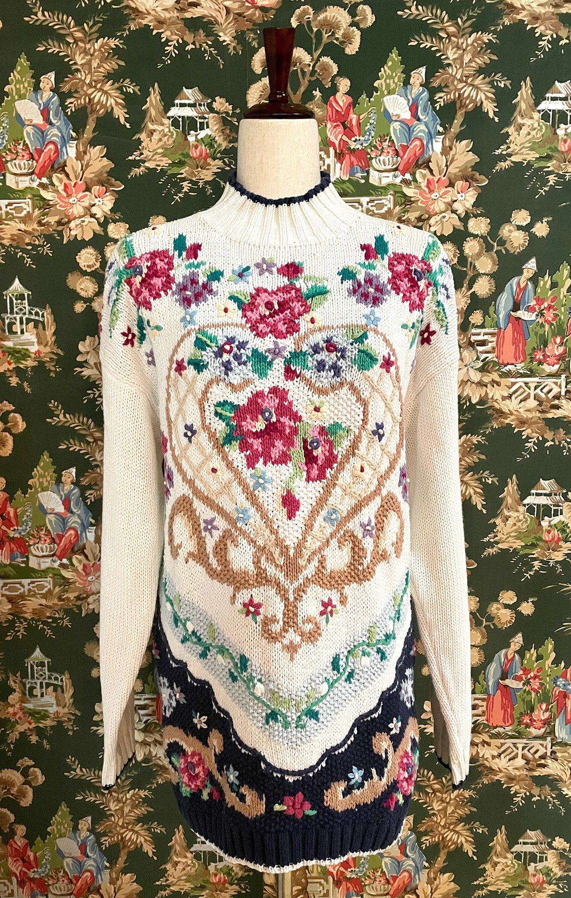 1990s Vintage Ramie and Cotton Sweater With Floral Embroidery Detail - Etsy