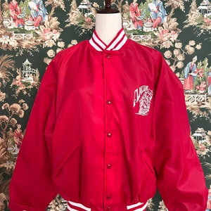 1990s Vintage Oversized Red Nylon Bomber Jacket by Dunbrooke - Etsy