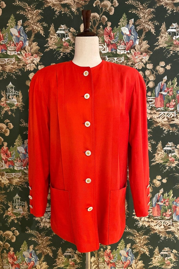 1980s Vintage Louis Feraud Vermilion (Red-Orange) Jac… - Gem