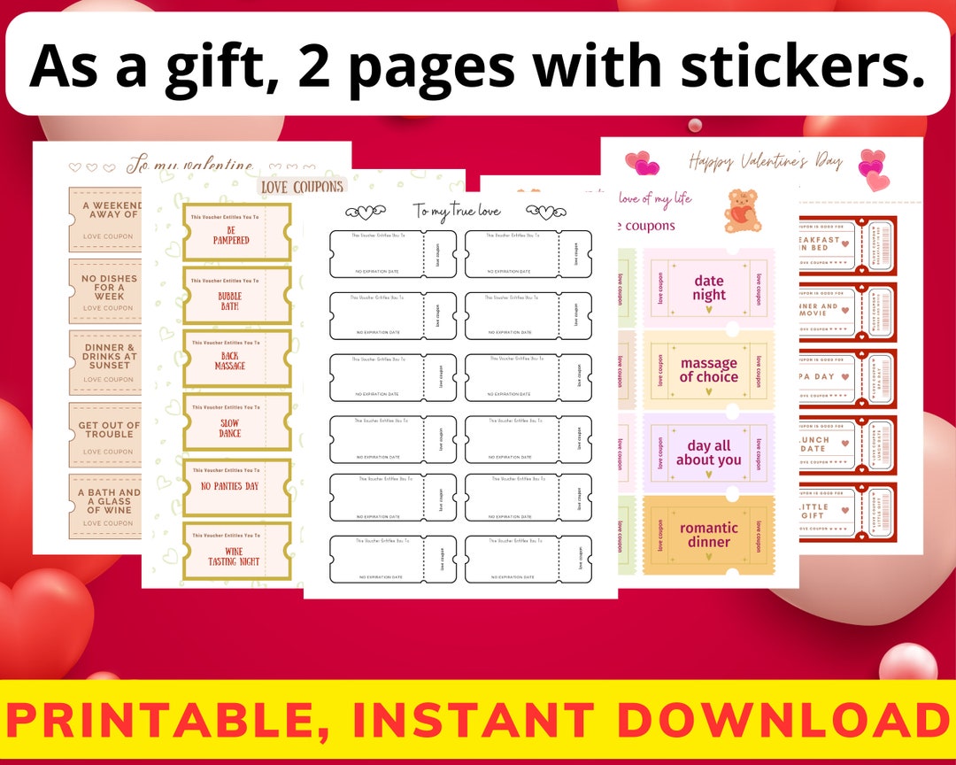 Printable Love Coupon-love Coupon Valentine's Day Coupons Cupones De ...