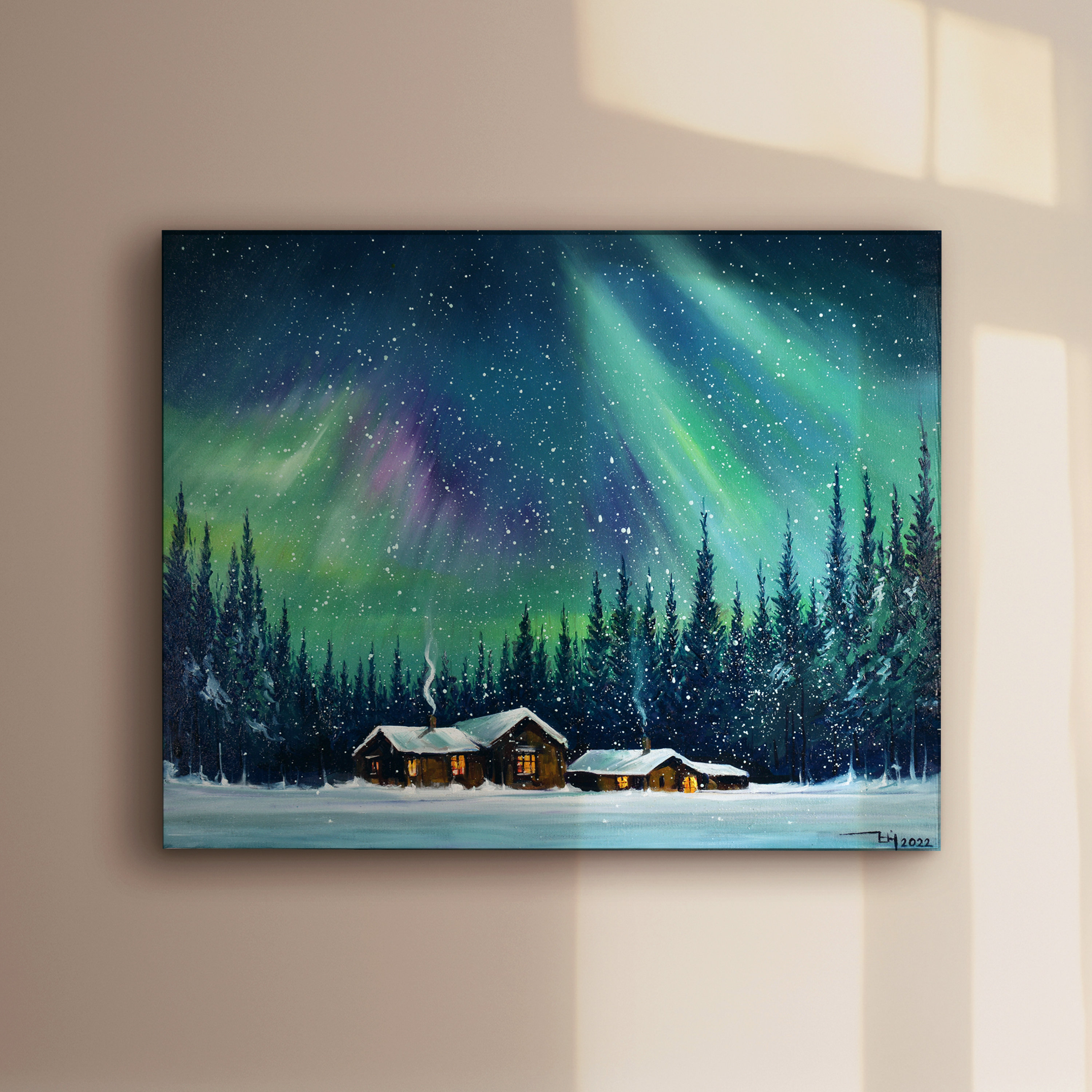Aurora Borealis - Northern Lights Art- OIL PAINTING on Canvas - Modern ...