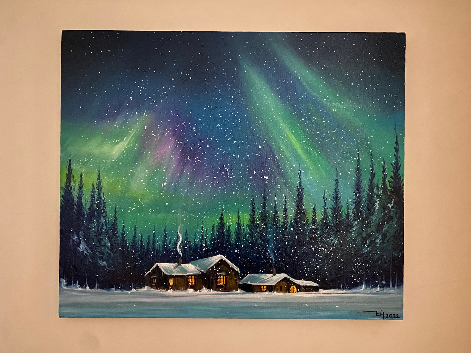 Aurora Borealis - Northern Lights Art- OIL PAINTING on Canvas - Modern ...