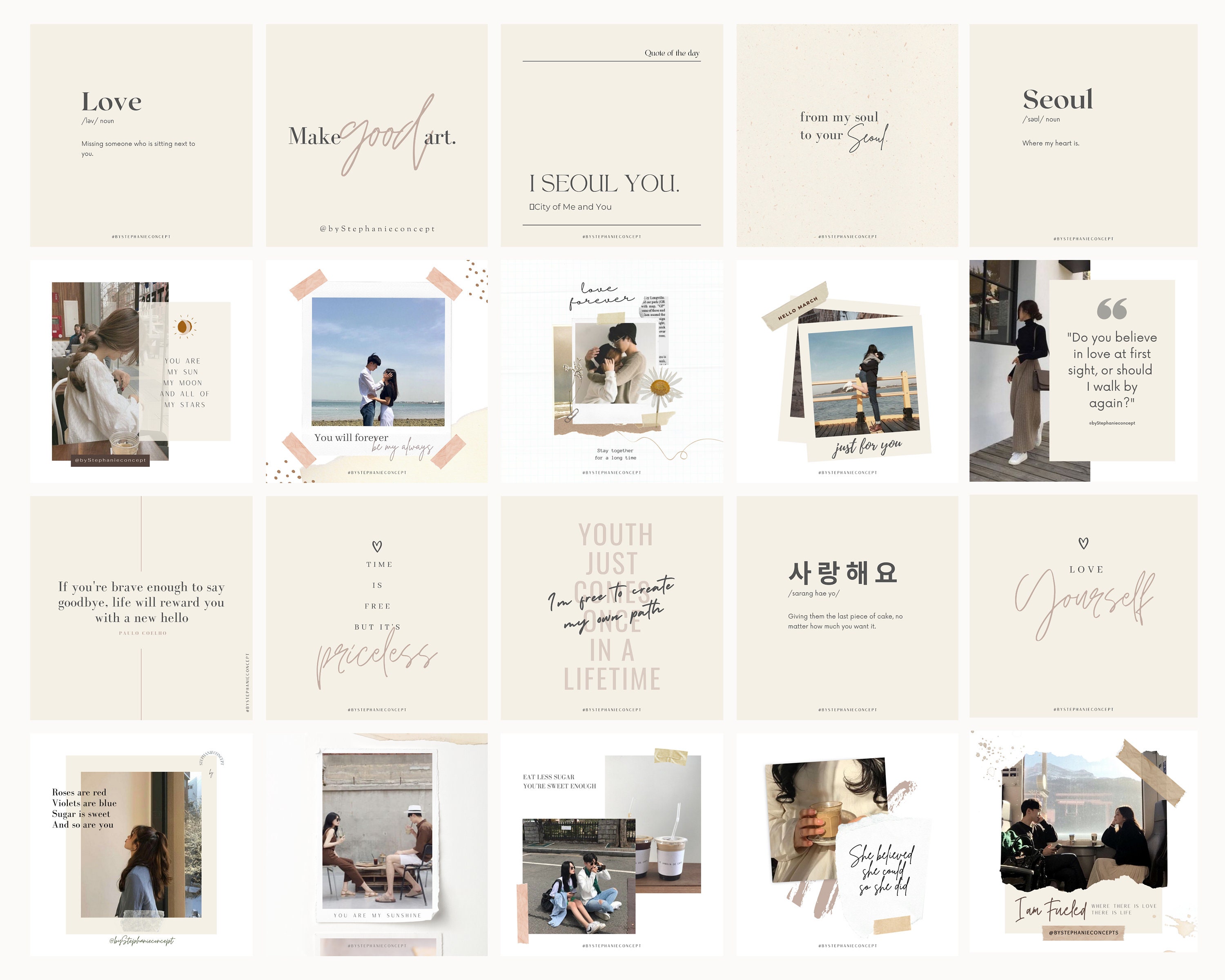 Inspirational Instagram Quotes IG Stories Templates Brading Kit Korean ...