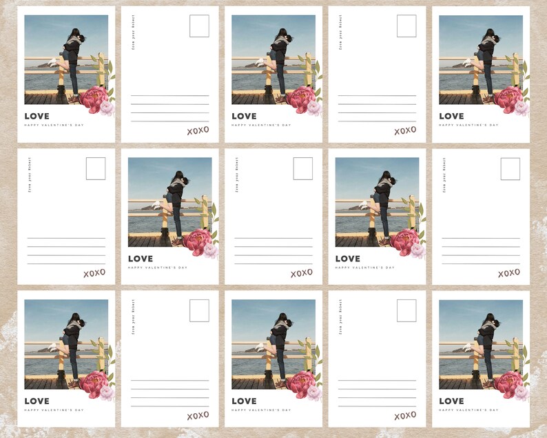Valentines Postcard Templates Printable Valentines Day Postcard Pastel ...