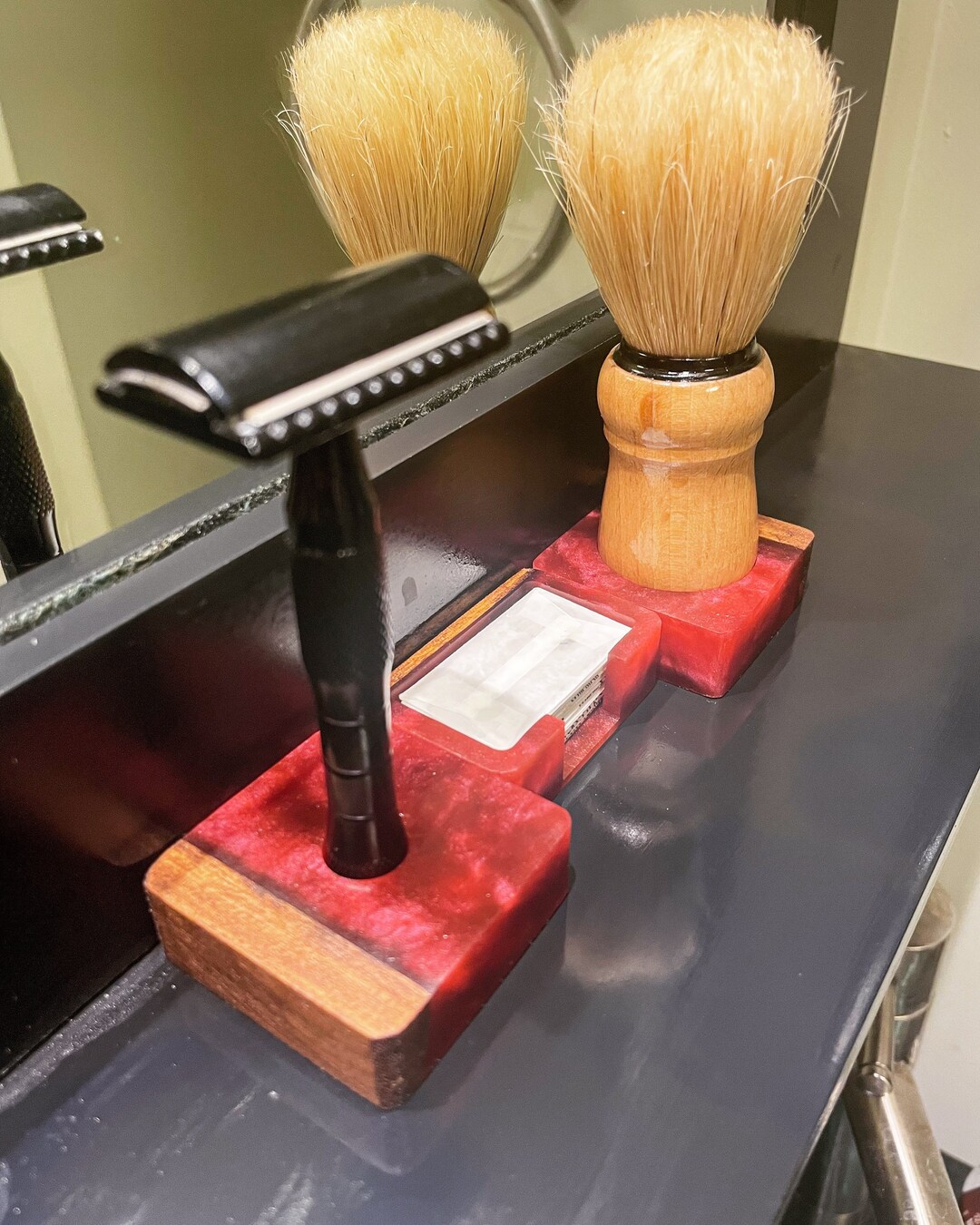Walnut and Deep Red Epoxy Shave Kit - Etsy