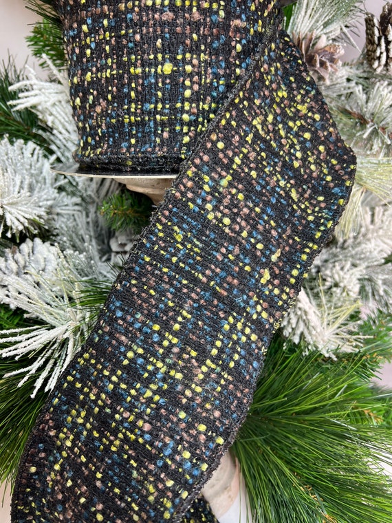 4 Inch 10 Yard Black and Multi Color Woven Wired Ribbon D | Etsy