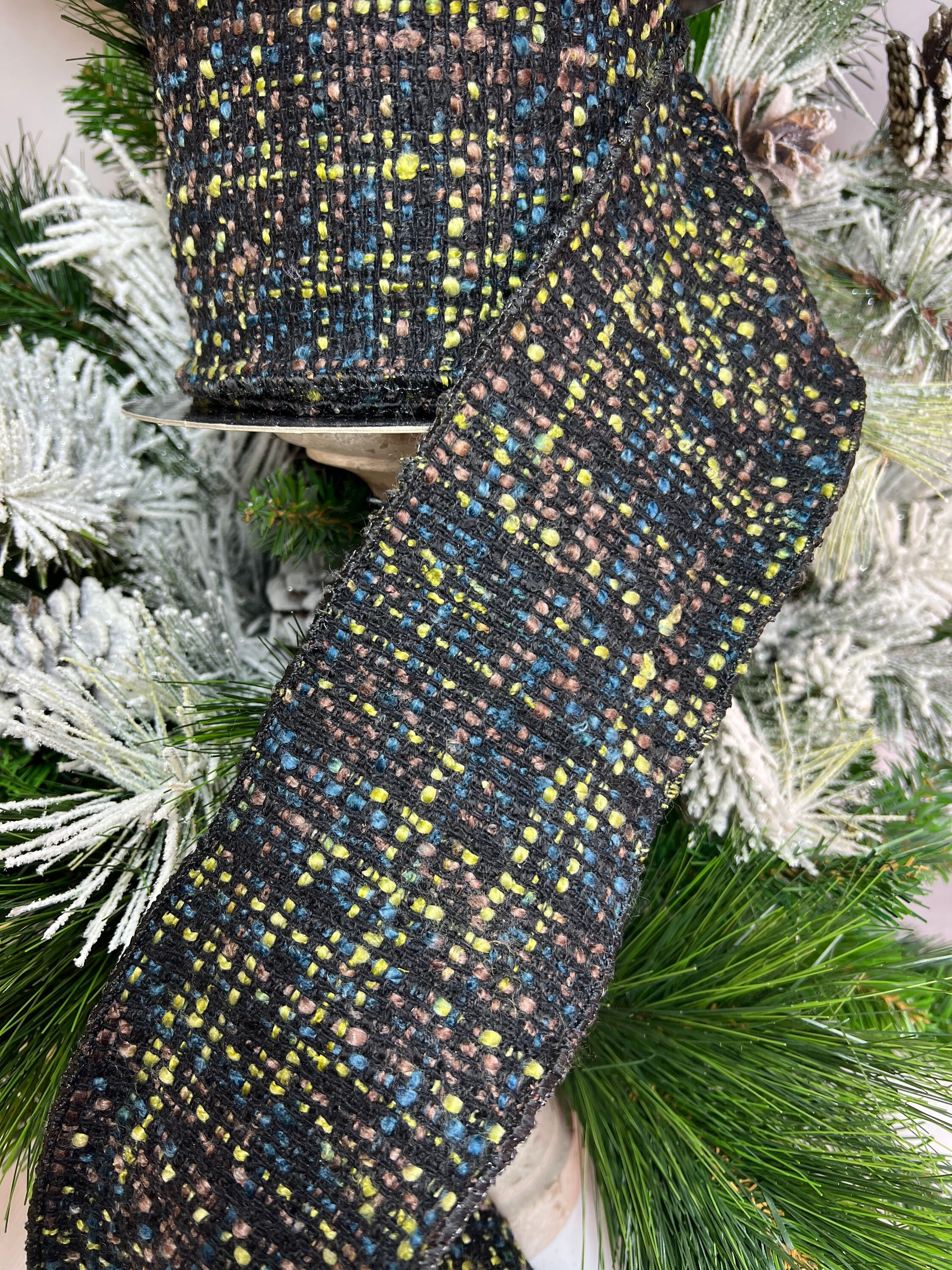 4 Inch 10 Yard Black and Multi Color Woven Wired Ribbon D | Etsy