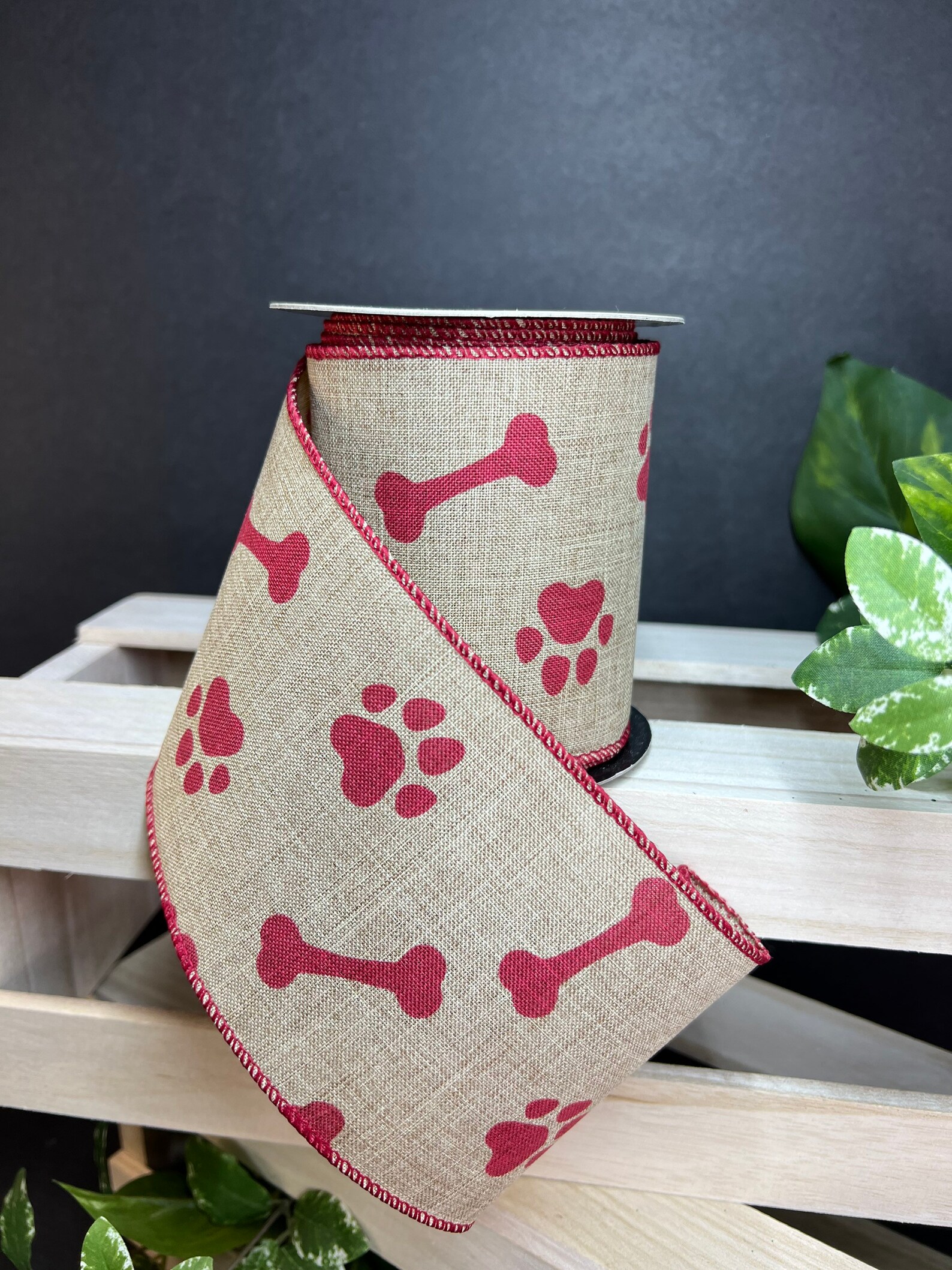 4 Inch...10 Yard Red Dog Bones and Paw Prints on Light Brown - Etsy