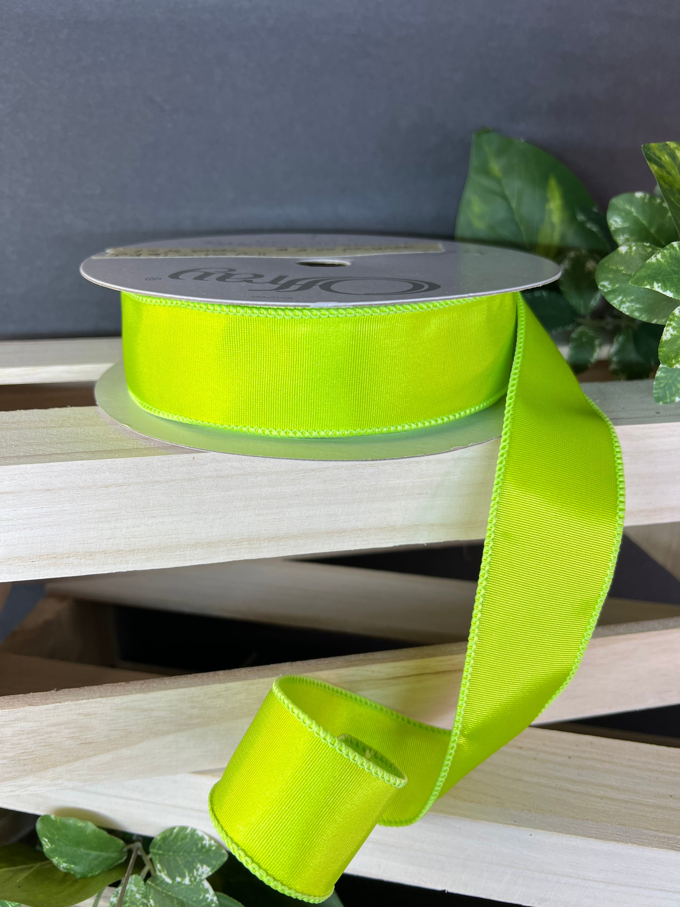 1.5 Inch...1 Yard Green Chartreuse Cross Grain Wired Ribbon | Etsy