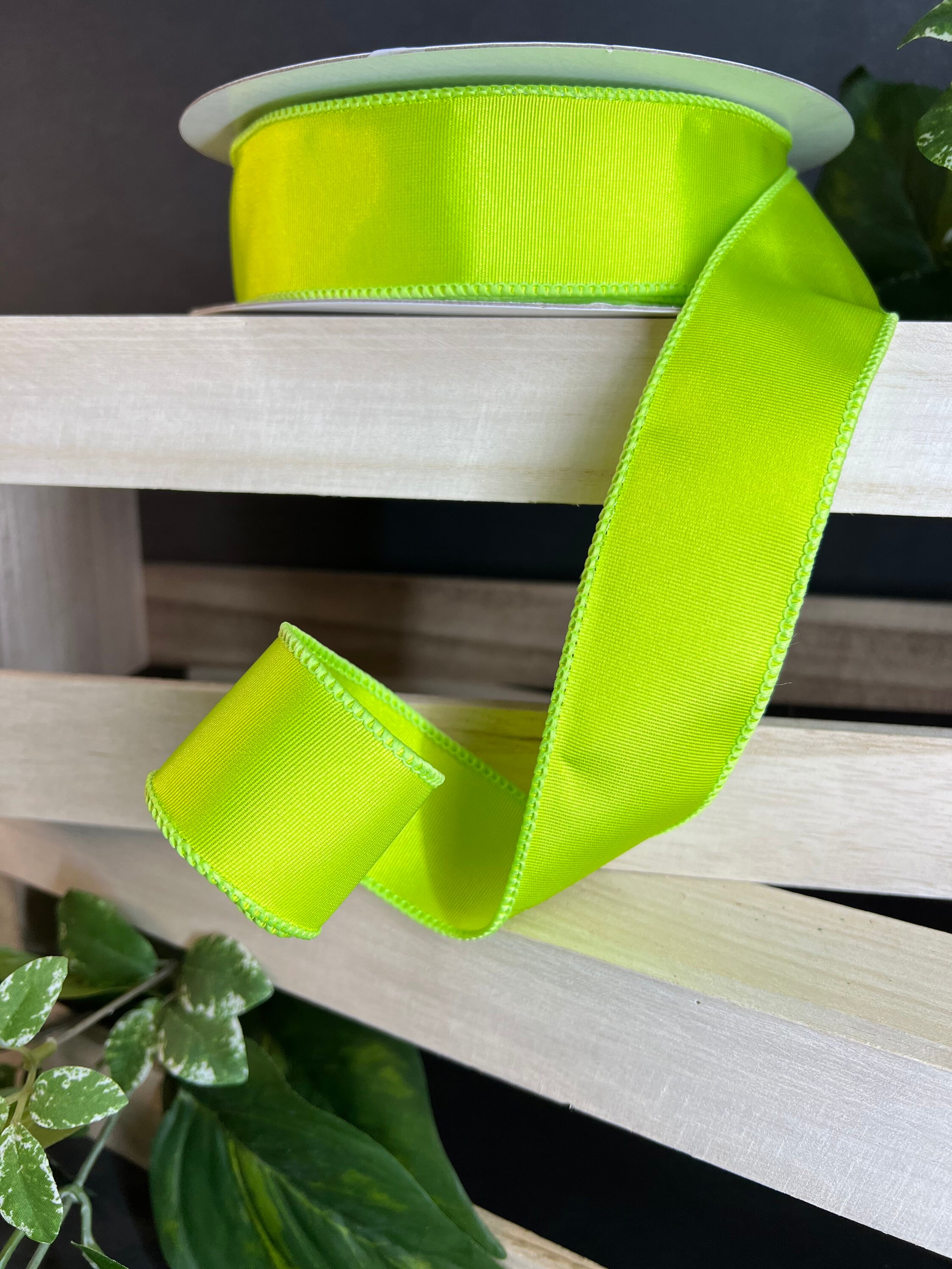 1.5 Inch...1 Yard Green Chartreuse Cross Grain Wired Ribbon | Etsy