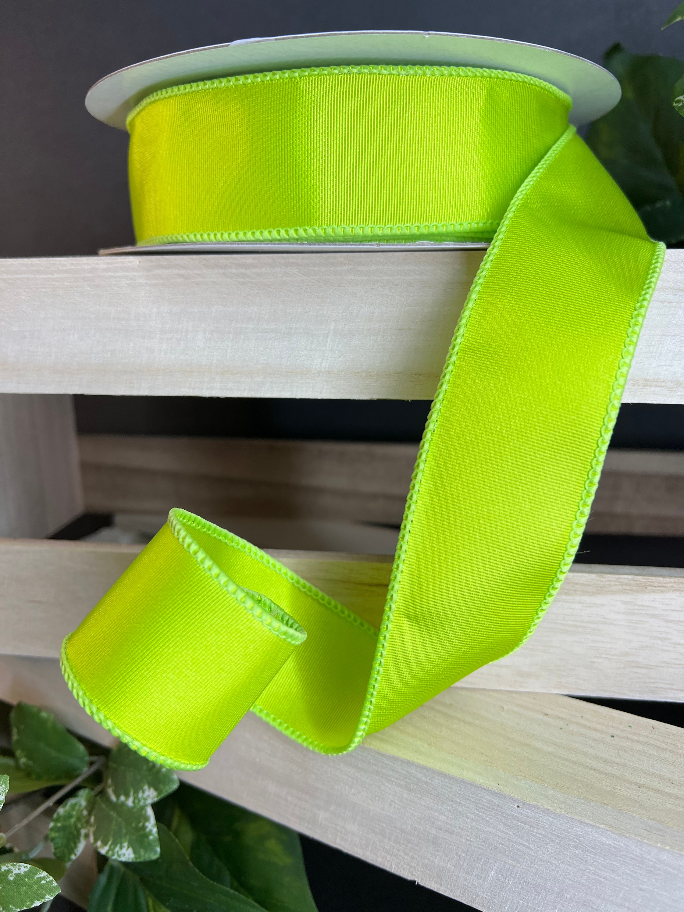 1.5 Inch...1 Yard Green Chartreuse Cross Grain Wired Ribbon | Etsy