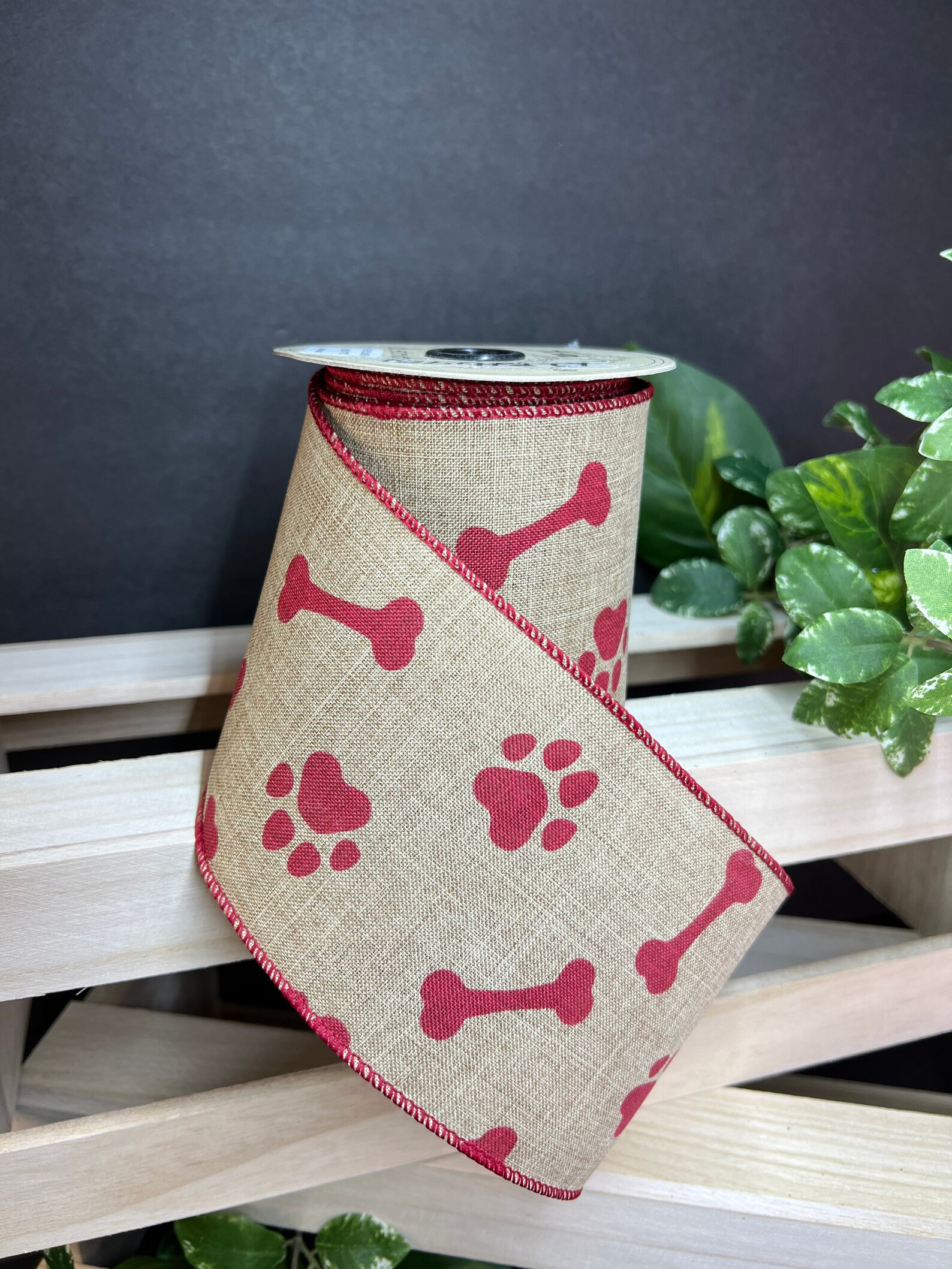 4 Inch...10 Yard Red Dog Bones and Paw Prints on Light Brown - Etsy
