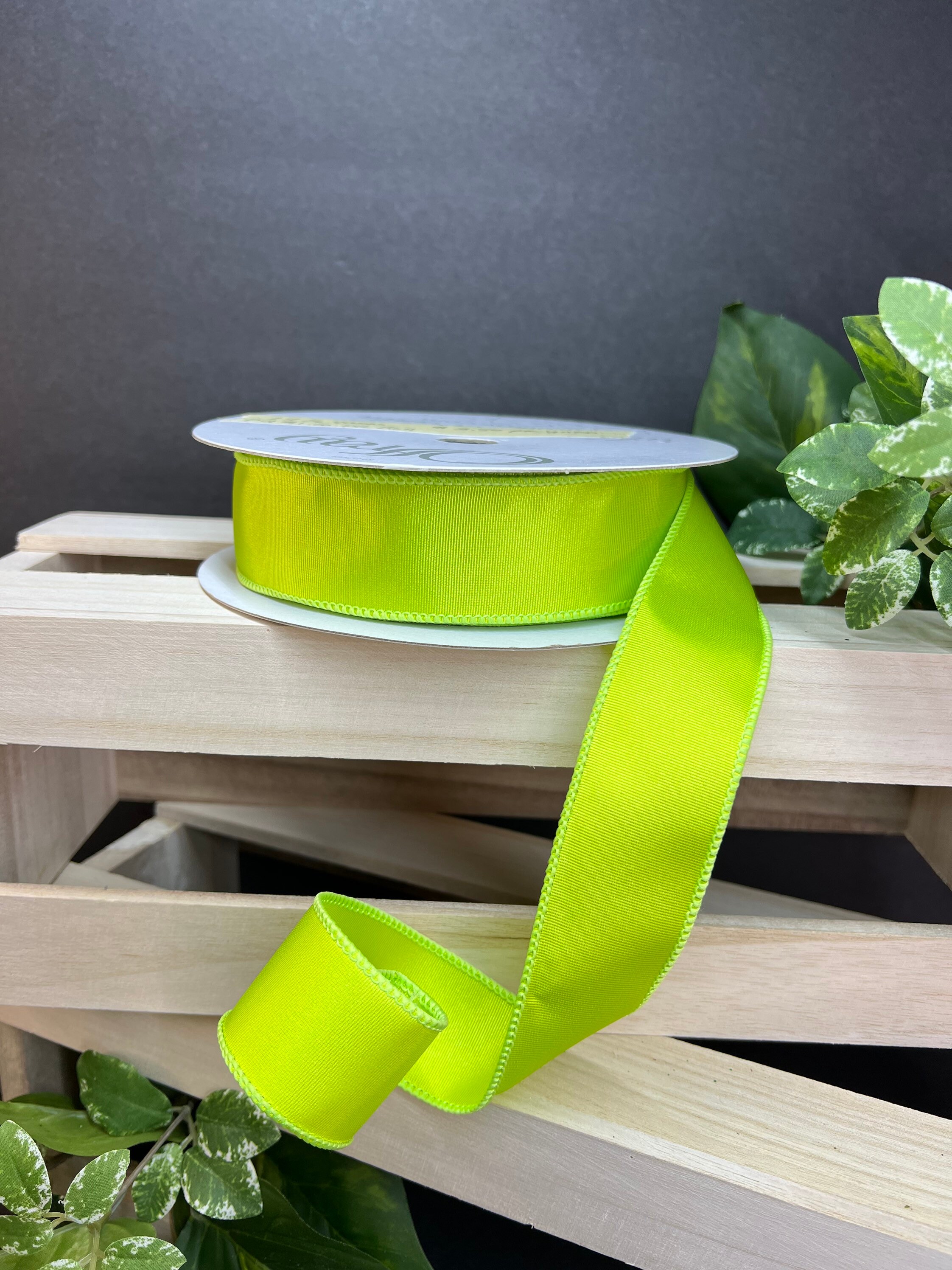 1.5 Inch...1 Yard Green Chartreuse Cross Grain Wired Ribbon | Etsy