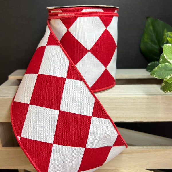 Red White Diamond Ribbon - Etsy