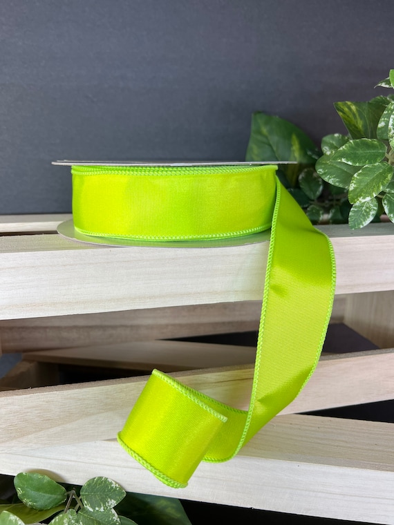 1.5 Inch...1 Yard Green Chartreuse Cross Grain Wired Ribbon | Etsy