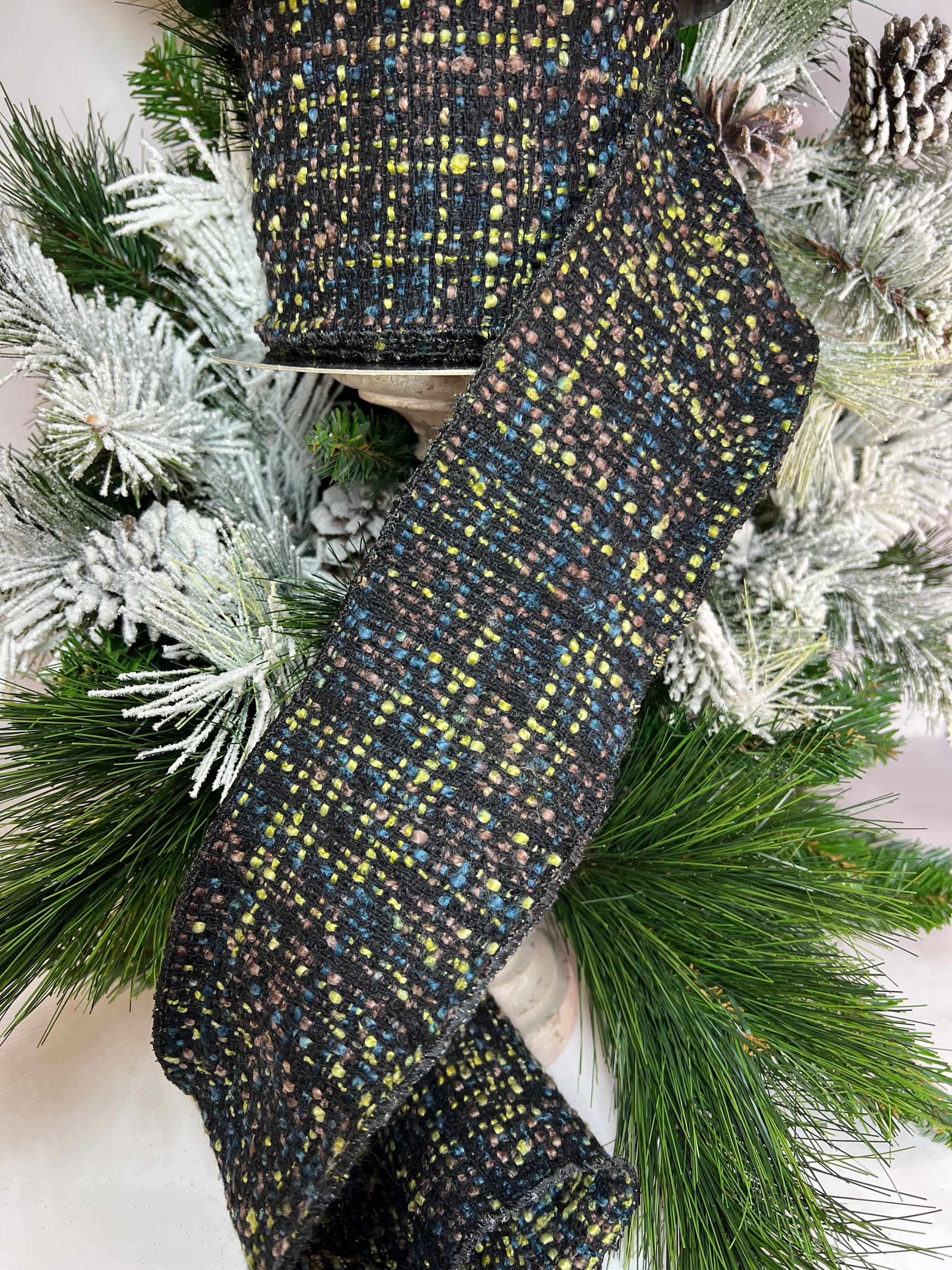 4 Inch 10 Yard Black and Multi Color Woven Wired Ribbon D | Etsy